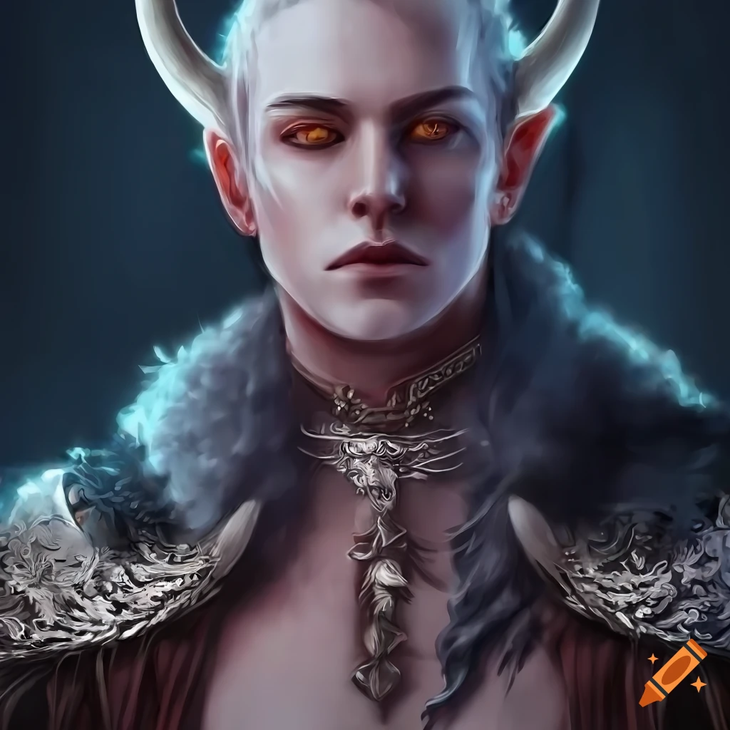Detailed illustration of a beautiful devil with horns and royal clothes ...