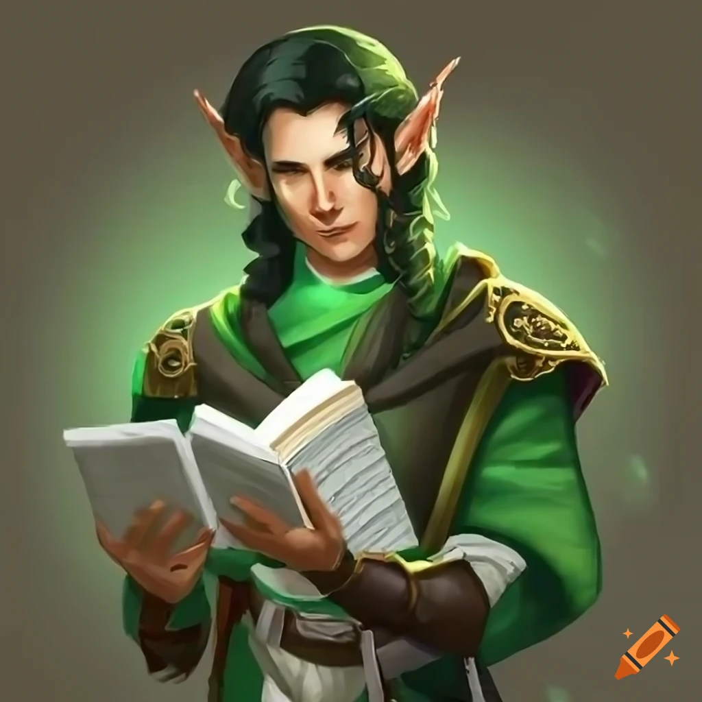 Image Of A Male Elf Cleric Reading A Book In A Temple Library On Craiyon