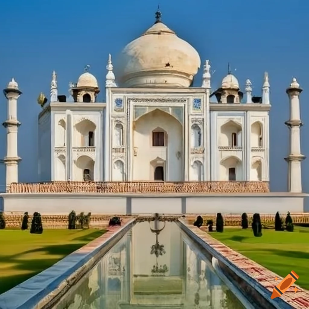 Frontal view of mughal mahal white house on Craiyon