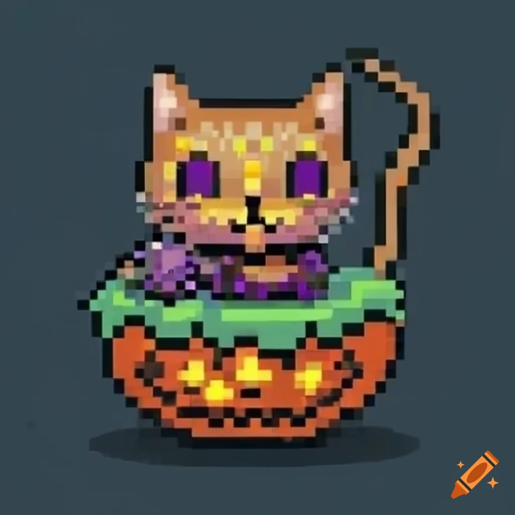 Pixel art of a Halloween cat on Craiyon