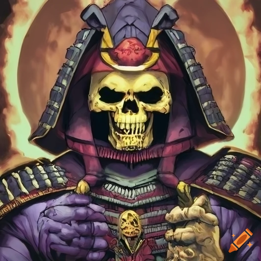 Illustration of samurai skeletor in simon bisley style