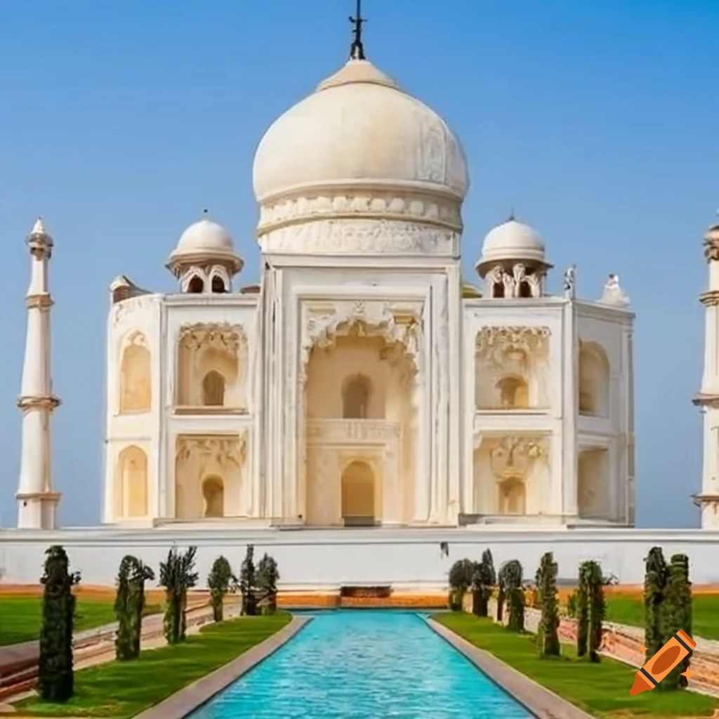 Front view of mahal white house in mediterranean architectural style