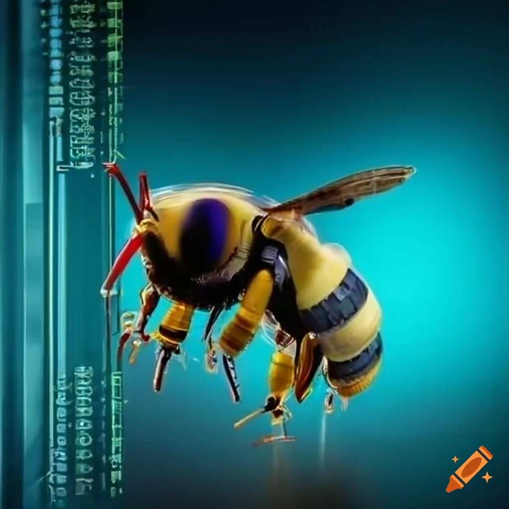 Robotic bee landing on circuit board on Craiyon