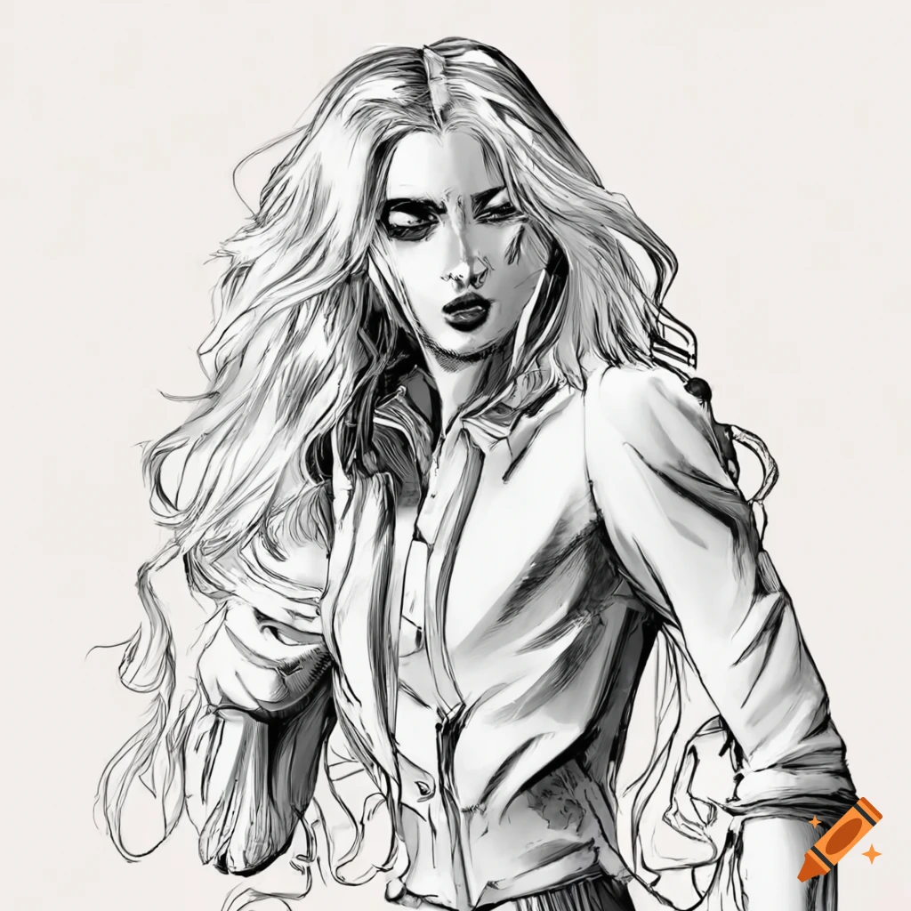 Black and white comic book art of a blond woman on Craiyon