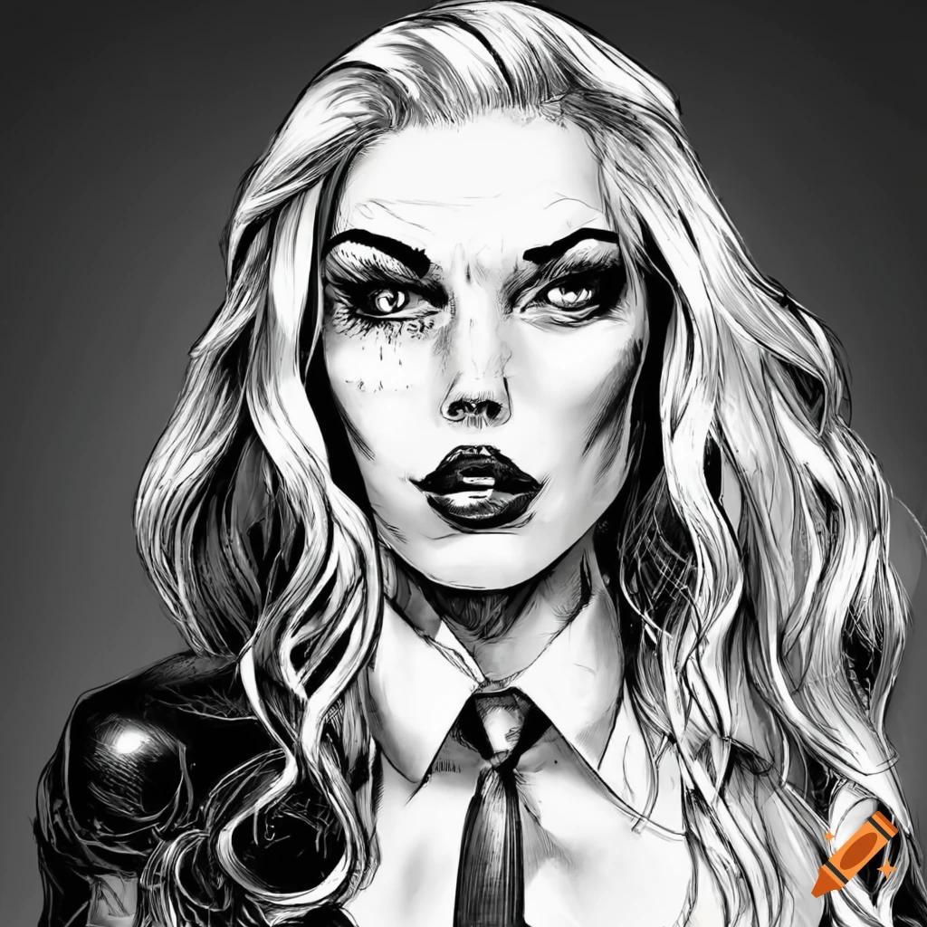 Black and white comic book art of a blond woman