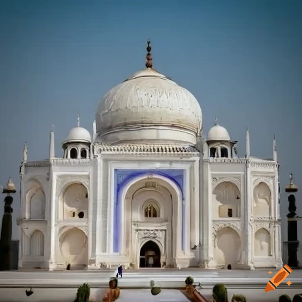 Frontal view of mahal white house in mediterranean architectural style ...