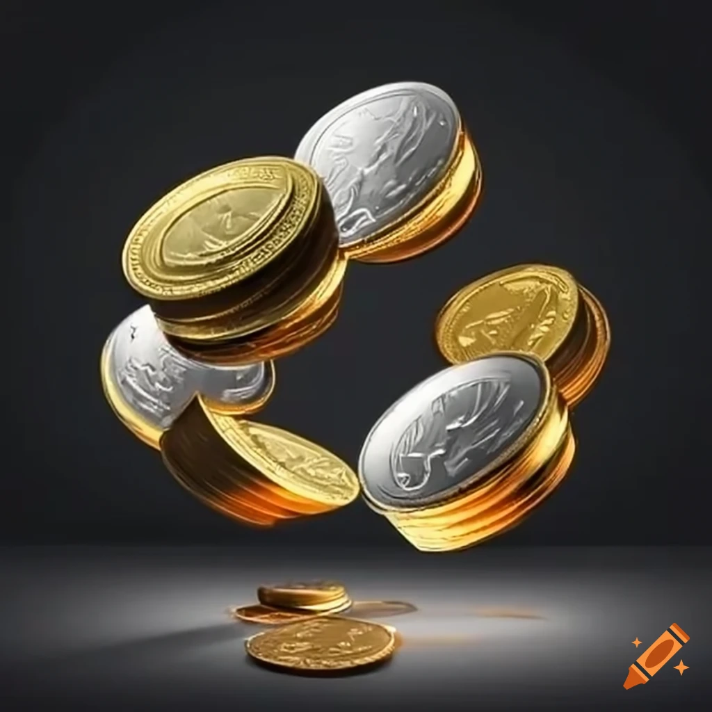 Coins flying in the air on Craiyon