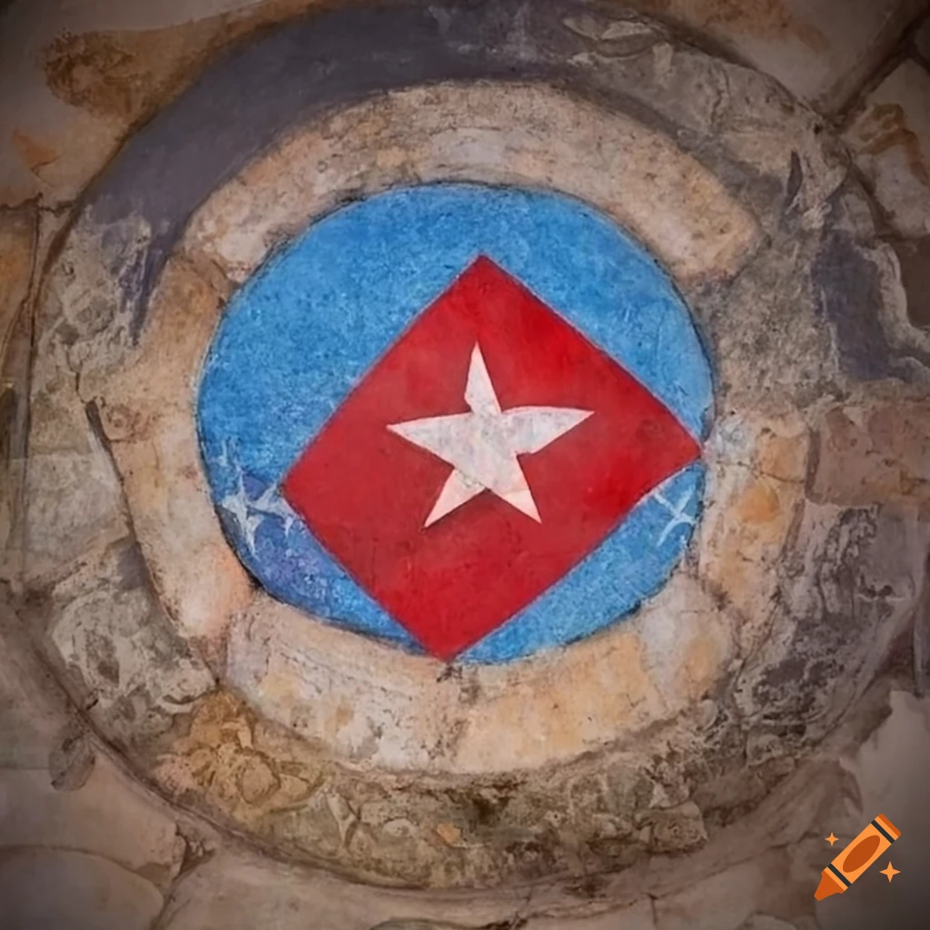 Stones with colors of cuban flag in a medieval cloister