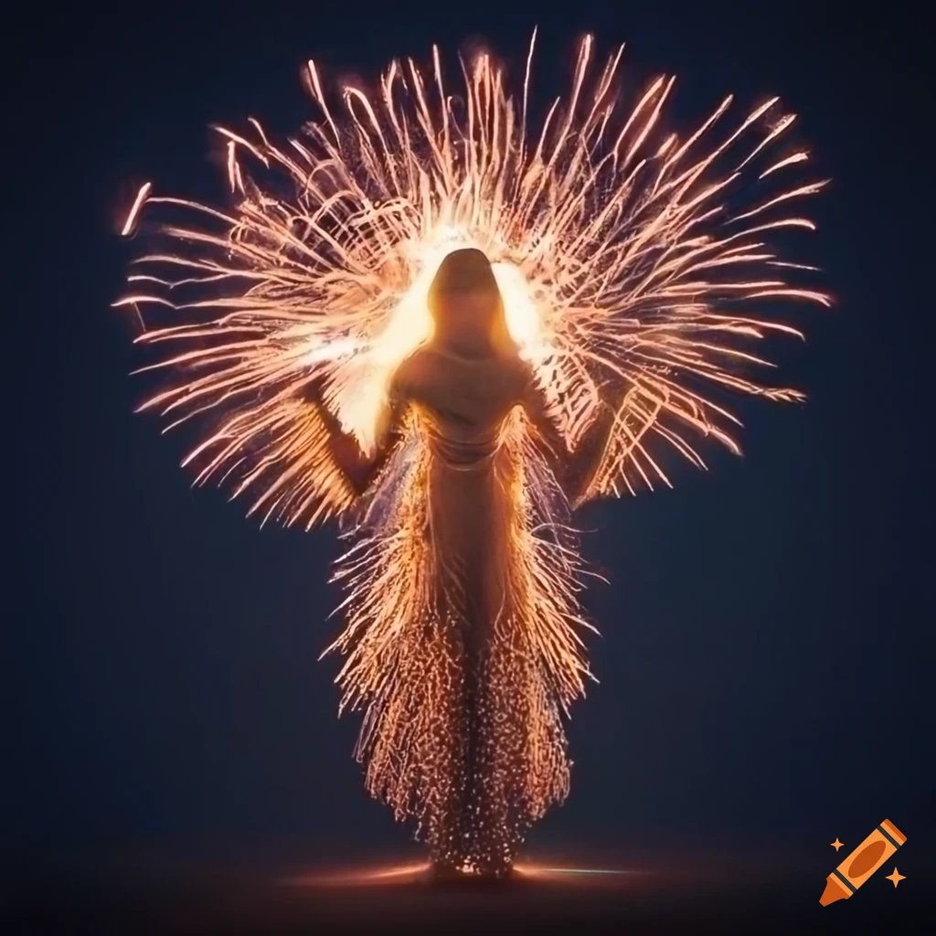 Firework angel holding a cross in the night sky on Craiyon