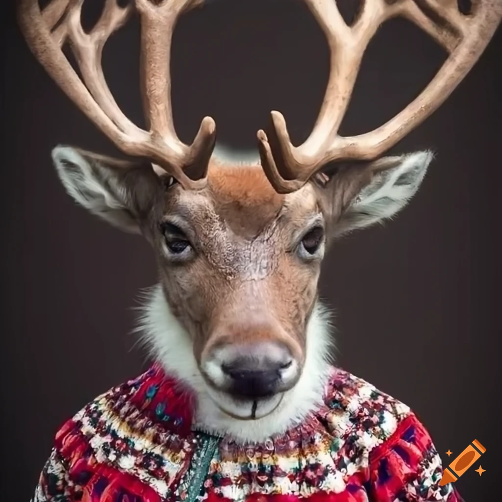 Adult reindeer in a winter scenery on Craiyon