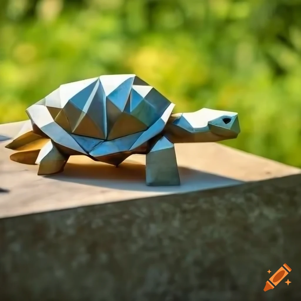 Marble sculpture of a geometric turtle in nature on Craiyon
