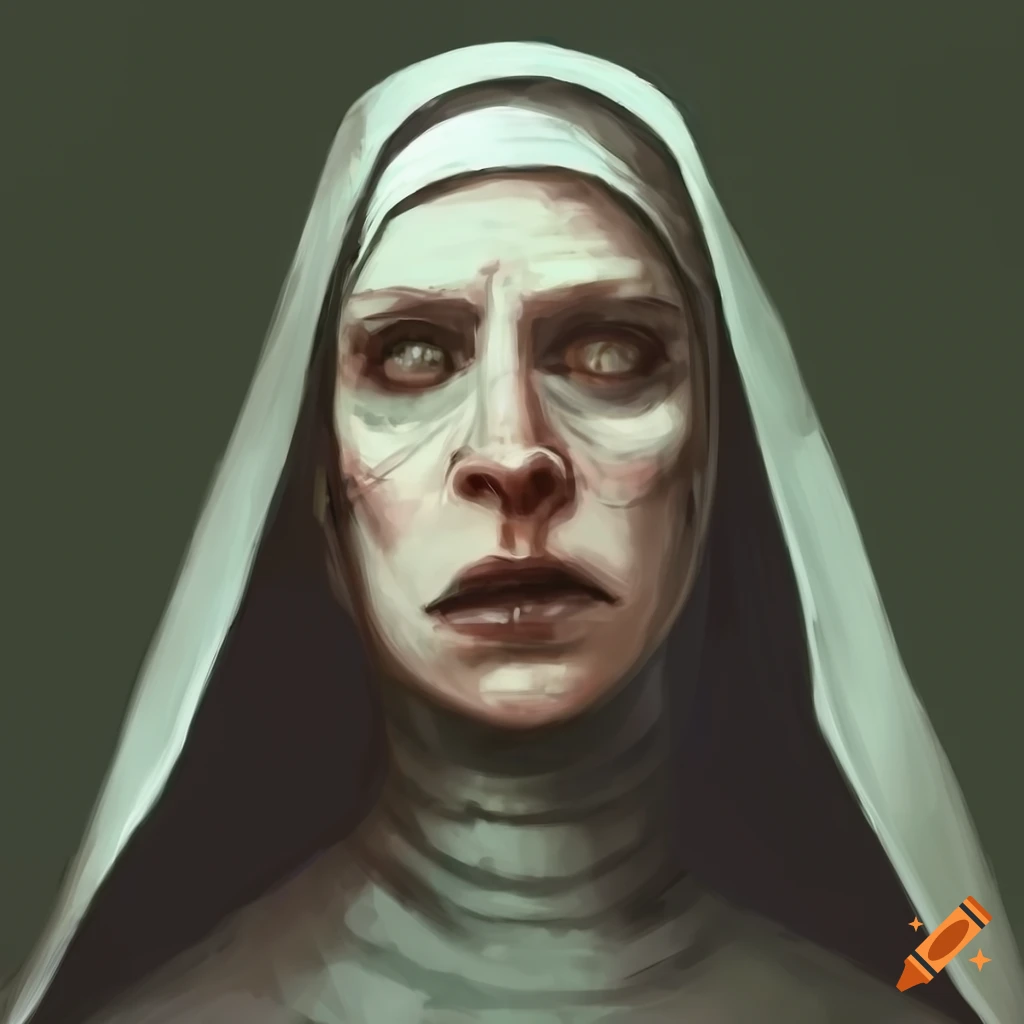 Concept art of a medieval nun inspired by beksinski