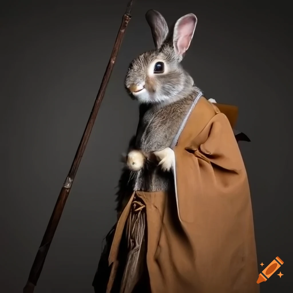 Character design of a rabbit with staff and lute on Craiyon