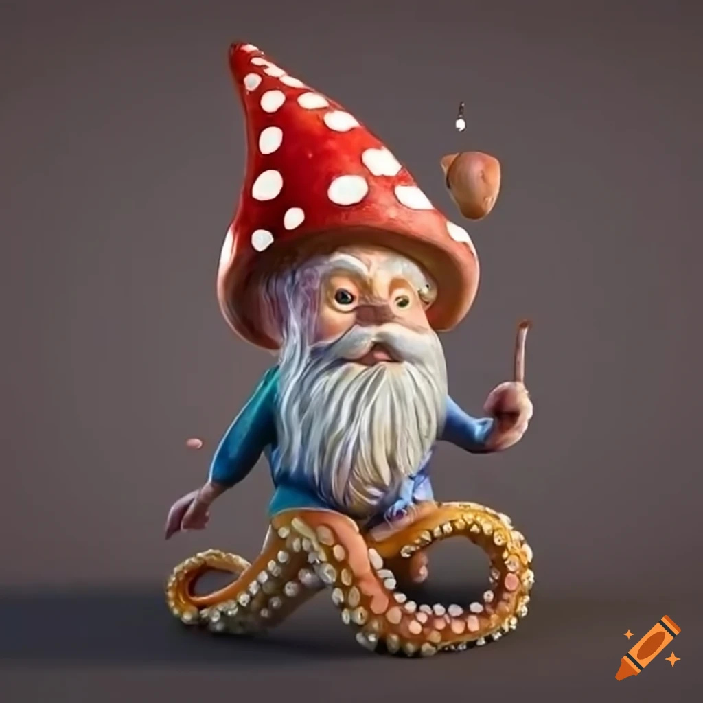 Mythical mushroom creature with a mushroom head and tentacle body on ...