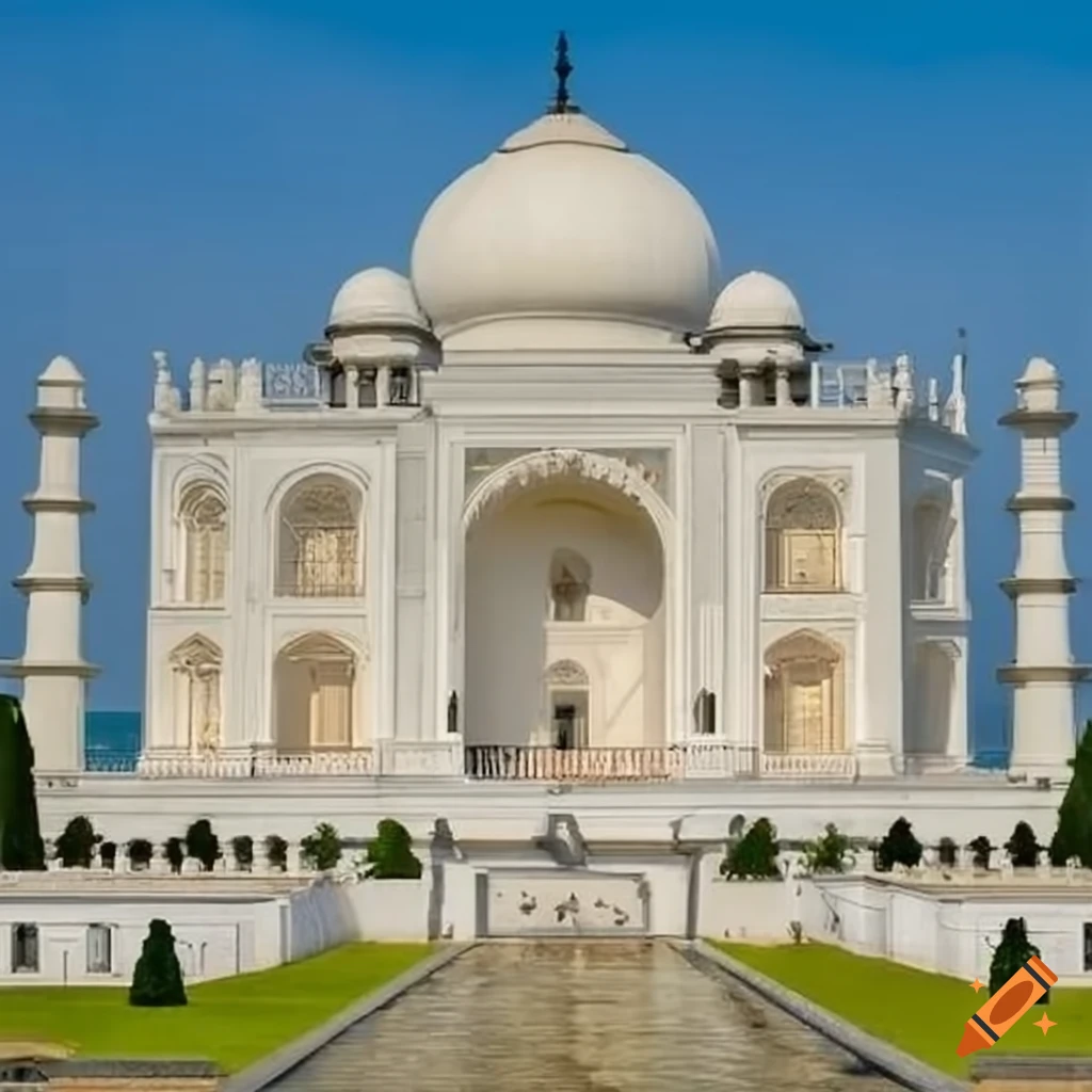 Frontal view of mahal white house architectural design on Craiyon