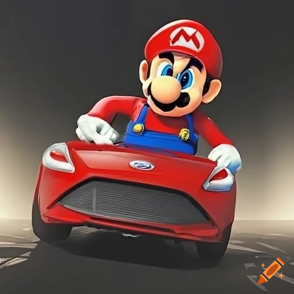 Mario driving a ford focus