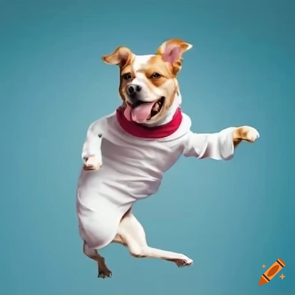 Dog in a white shirt dancing
