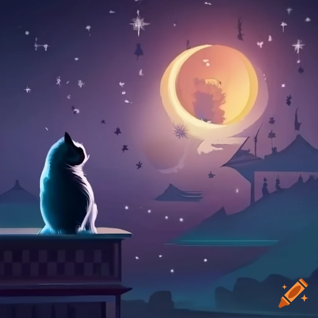 Cat Sitting On A Rooftop Under The Moonlight cat-sitting-on-a-rooftop-under-the-moonlight