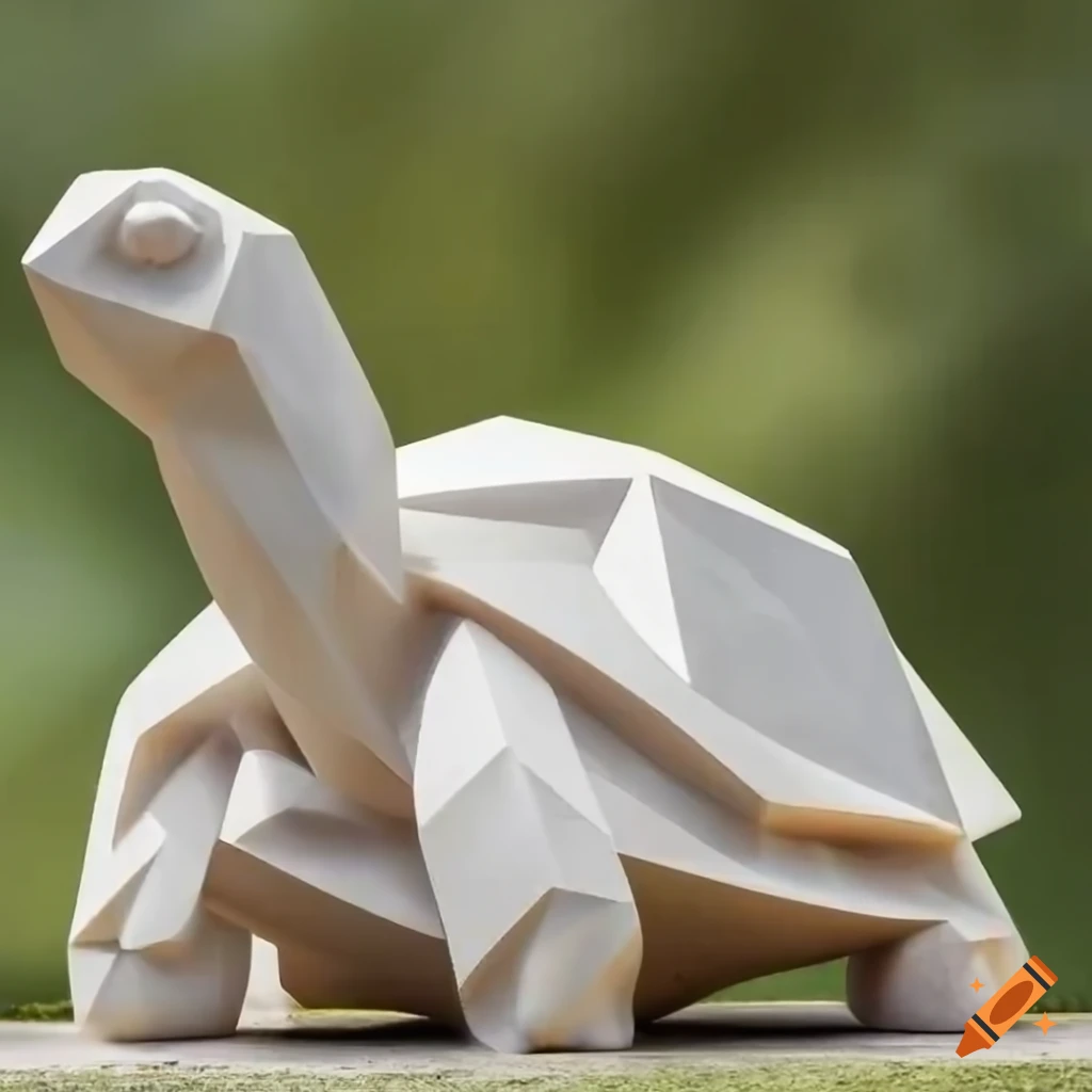 Marble sculpture of a geometric turtle in nature on Craiyon