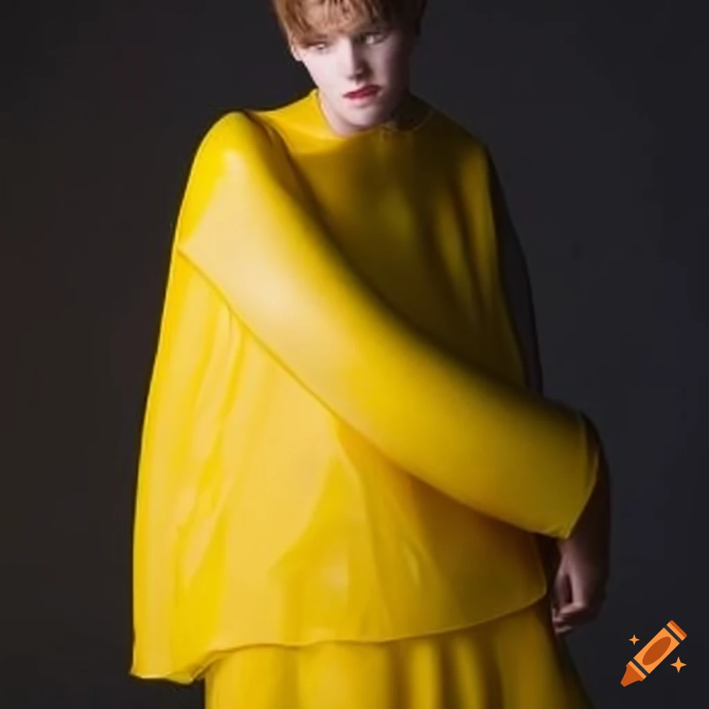 Male teenager wearing a yellow flared tunic