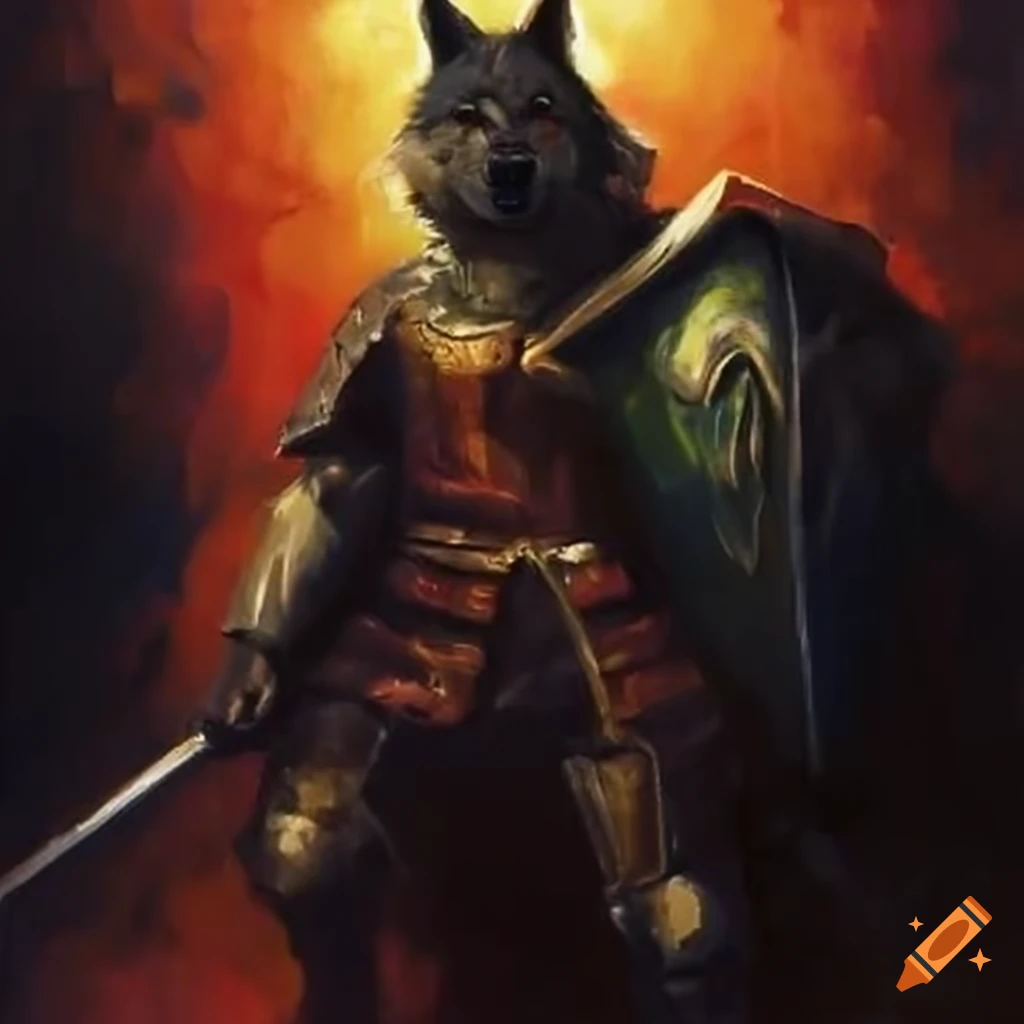 Image of a wolf and a knight on Craiyon