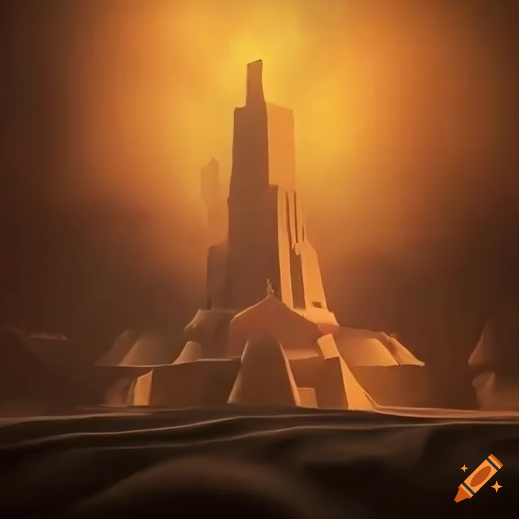 Tall pointy black tower in the desert on Craiyon