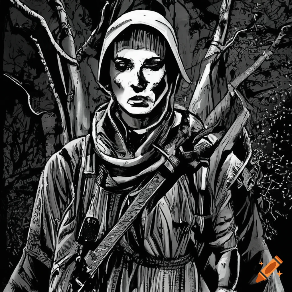 Comic book art of French resistance fighter in the forest on Craiyon