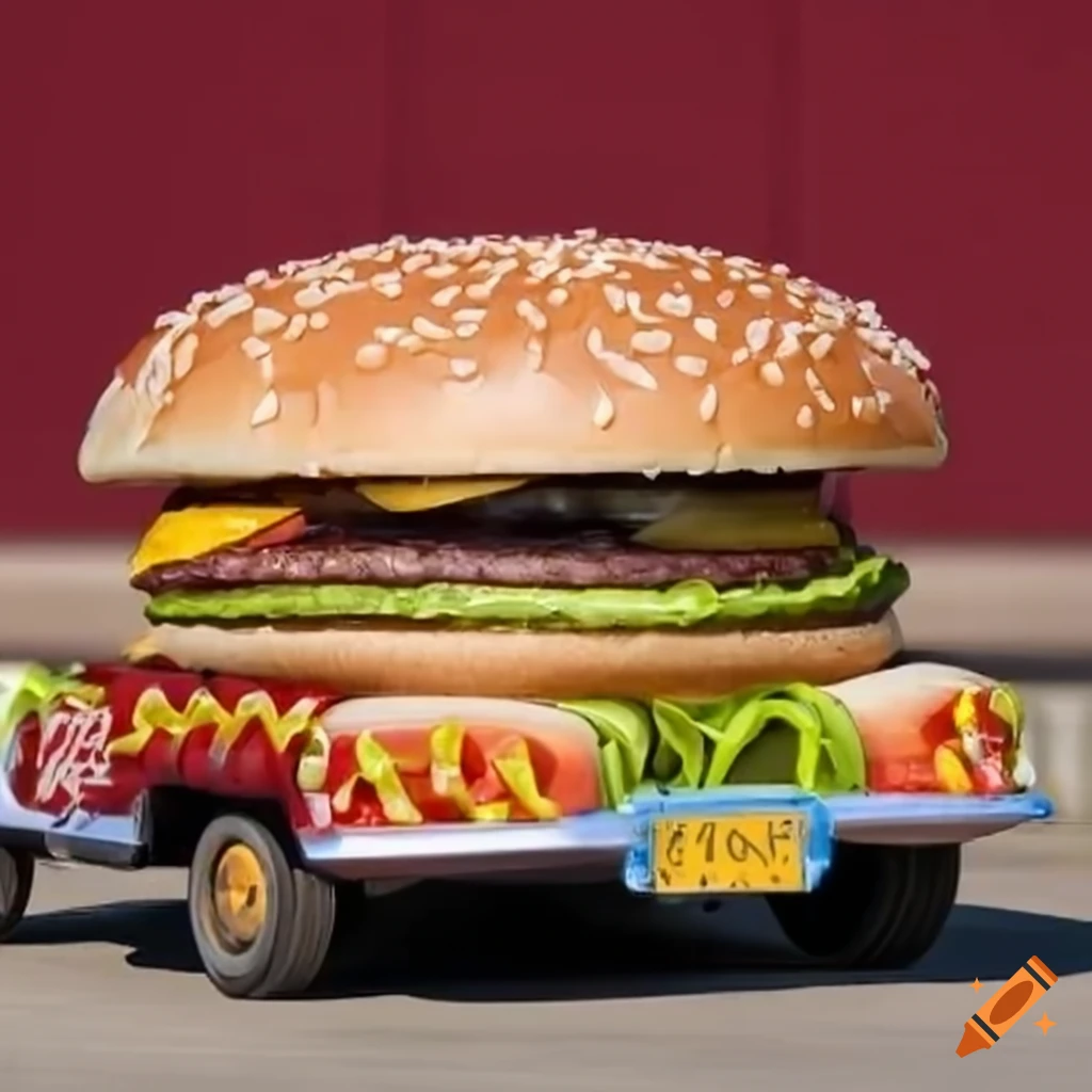 Car in the shape of a hamburger on Craiyon