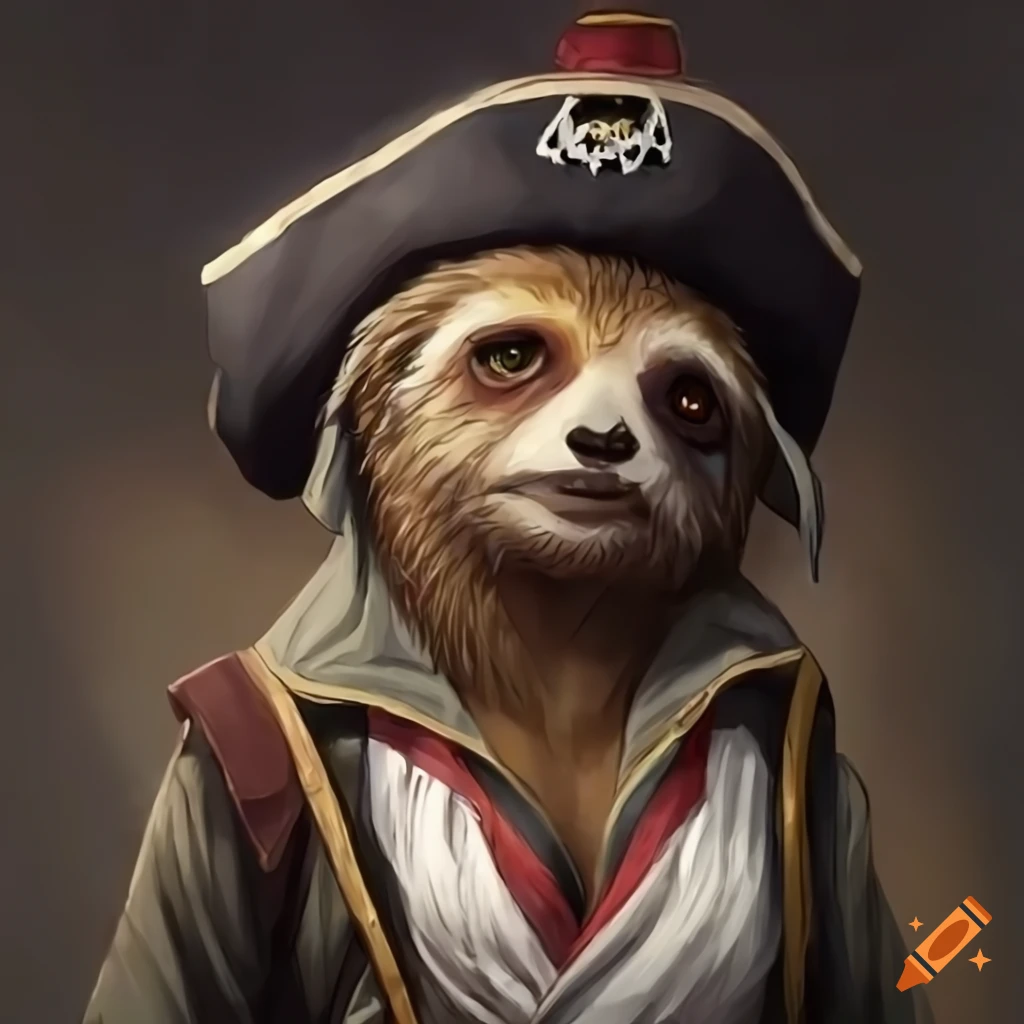 Hyperrealistic drawing of a sloth pirate on Craiyon