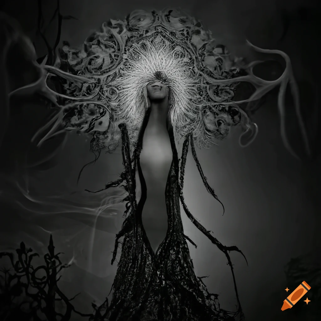 Gothic artwork of a forest covered in dark seaweed