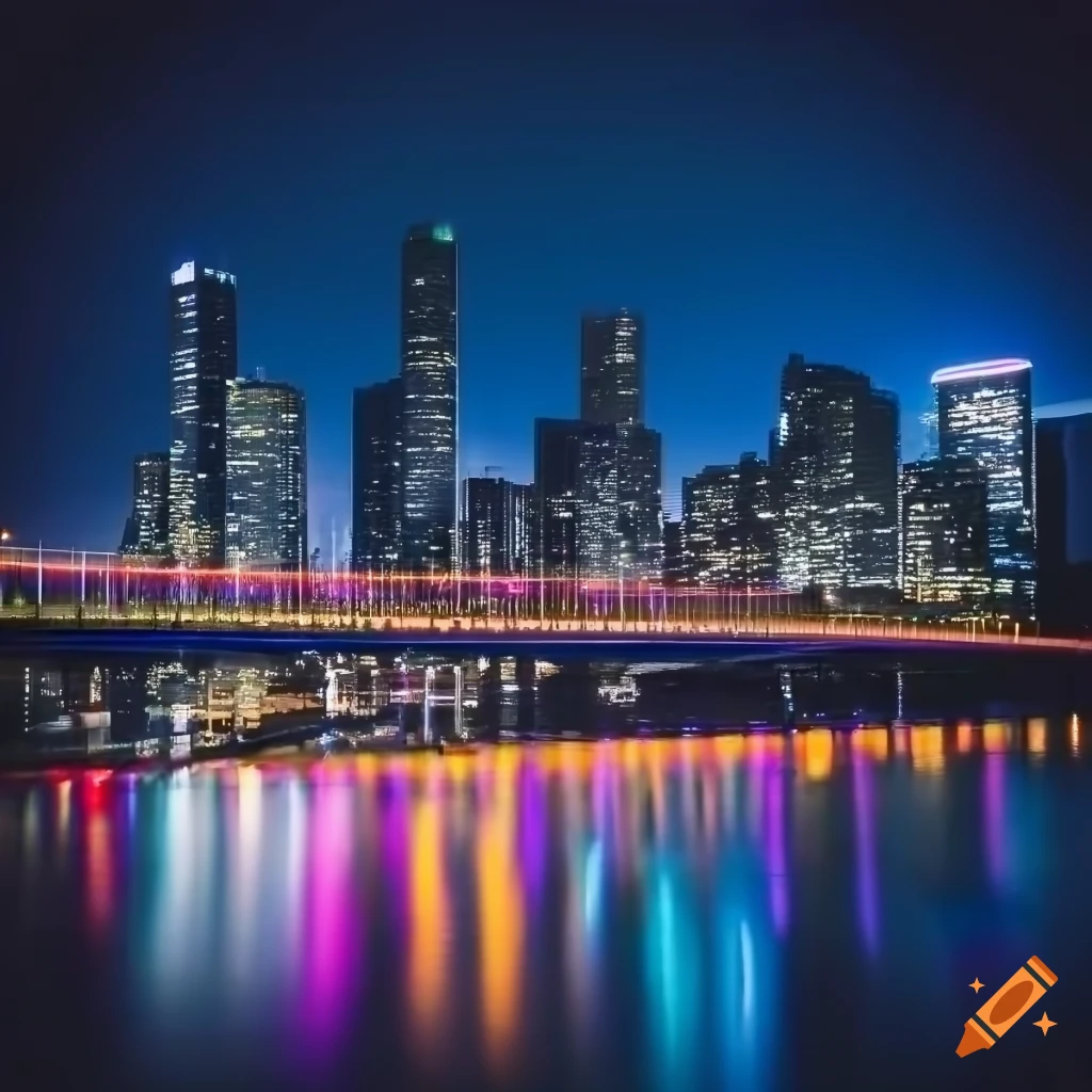 Long exposure shot of a city at night with neon lights on Craiyon
