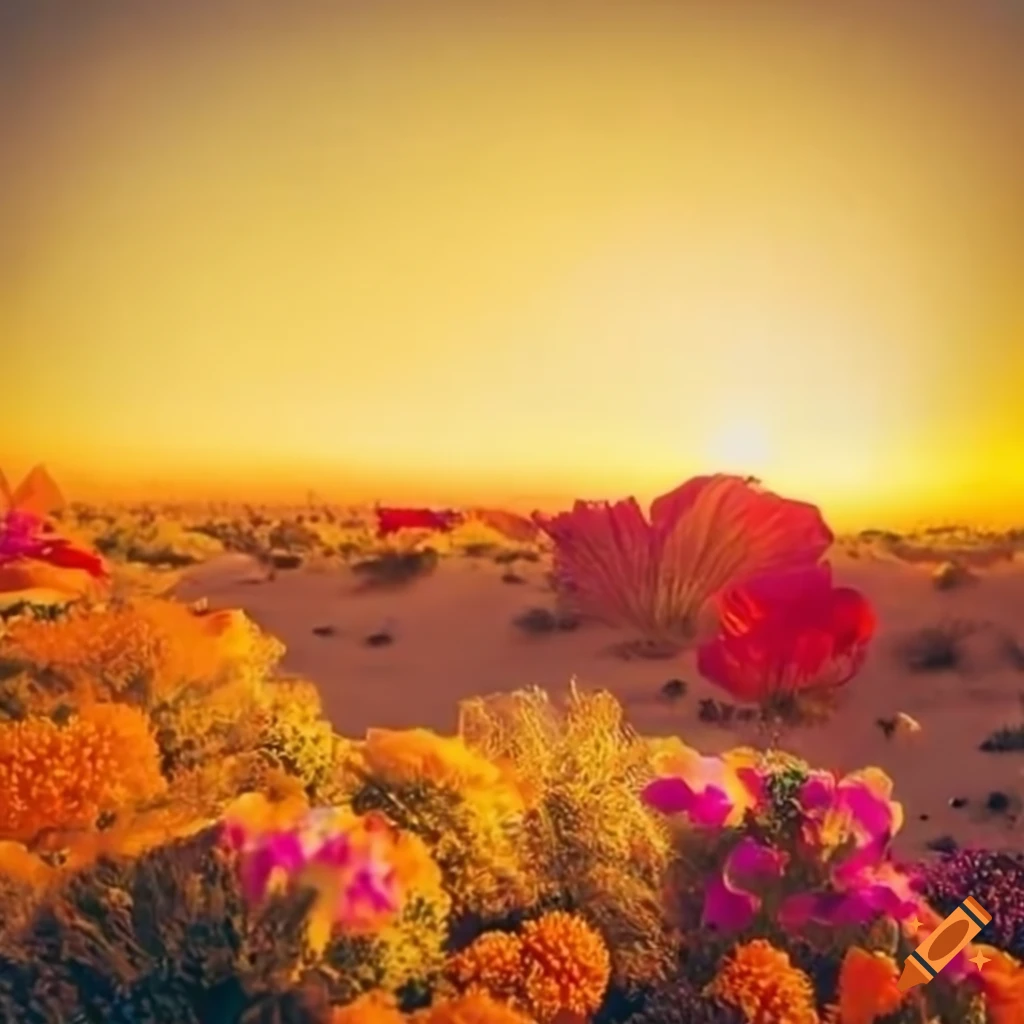 Vibrant desert flowers under the sun on Craiyon