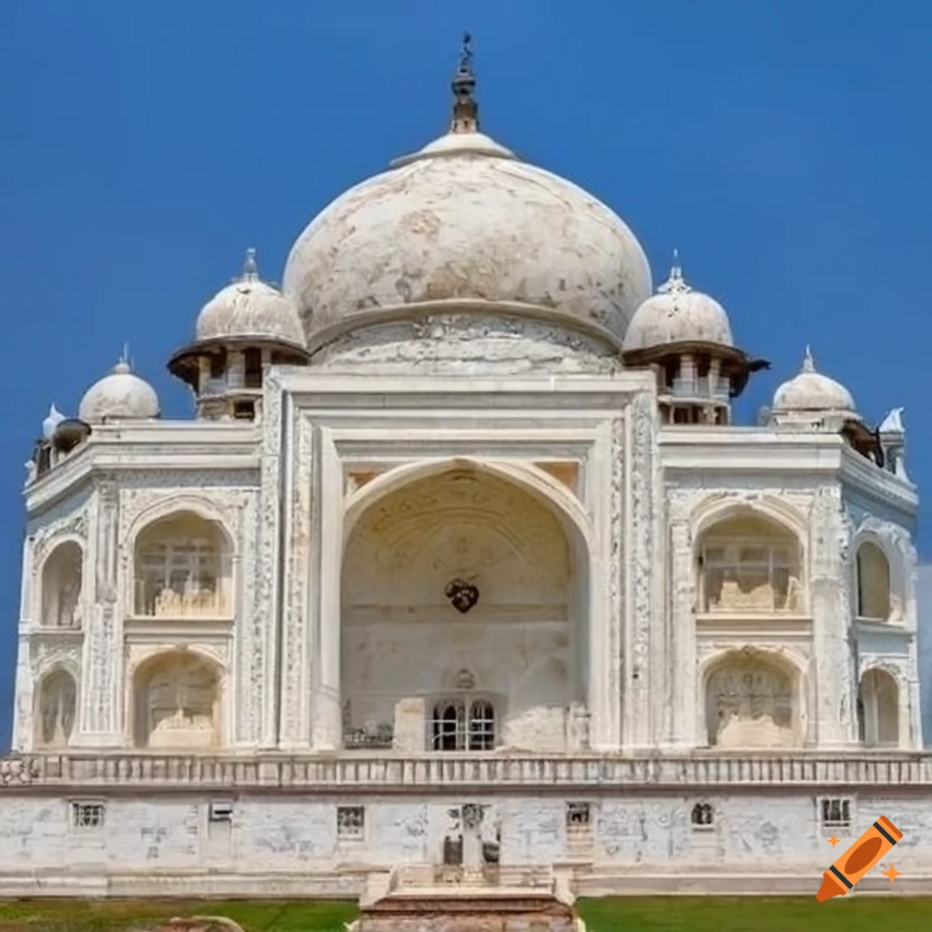 Frontal view of mahal white house in mediterranean architectural style ...
