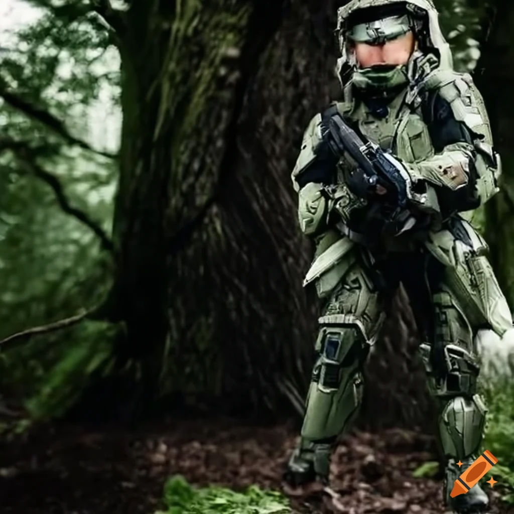 Master chief surviving a battle in the rain