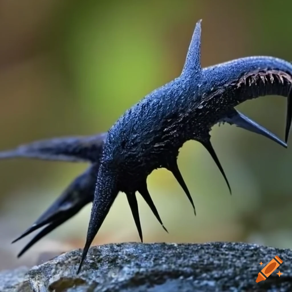 Image of a black slimy creature with sharp spikes on Craiyon