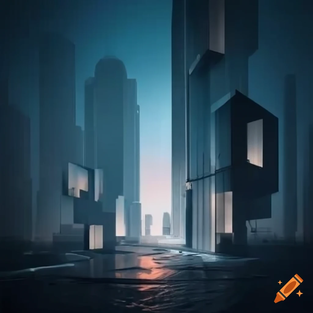 Modern metropolis with palm trees in a cinematic setting on Craiyon