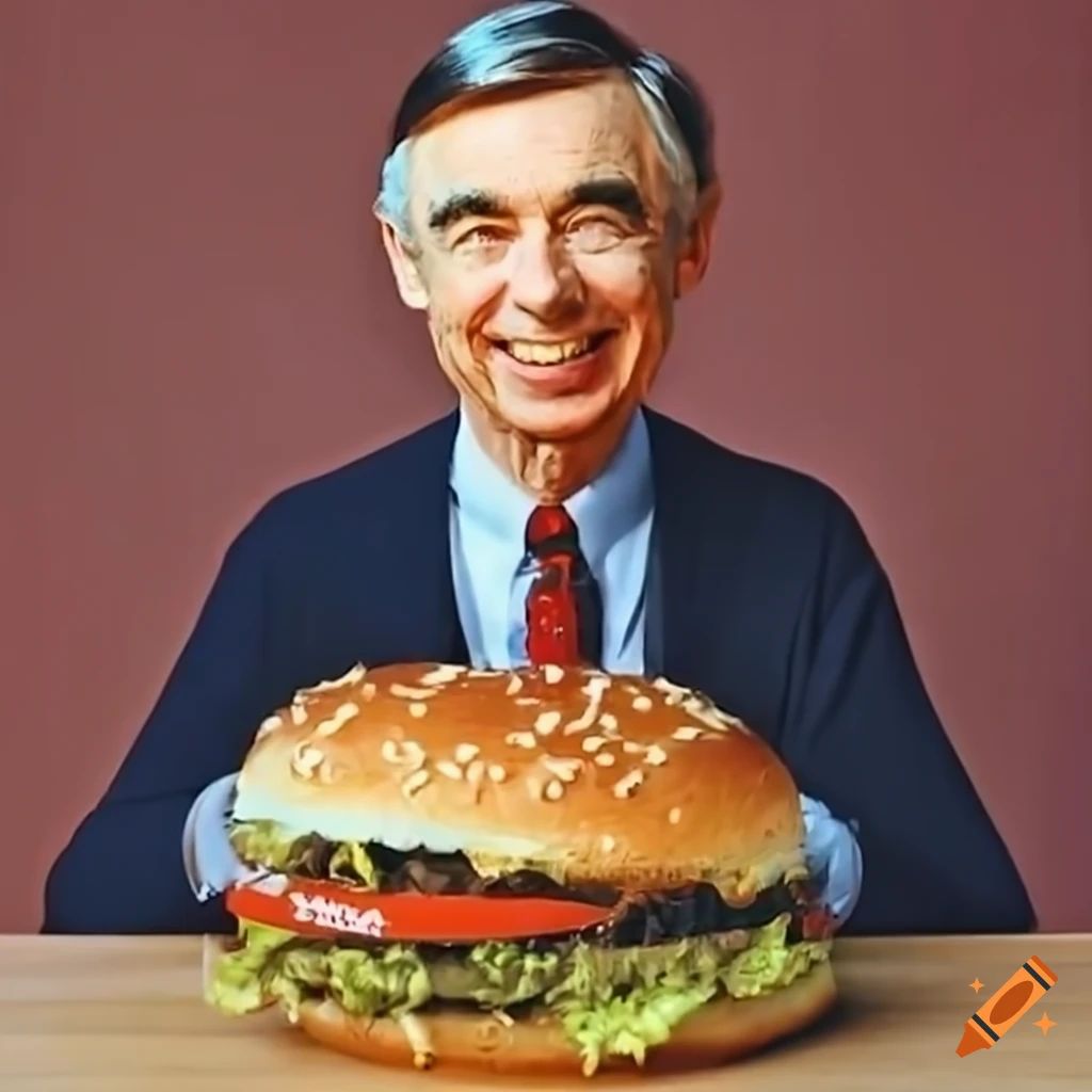 Mr. rogers enjoying a burger on Craiyon