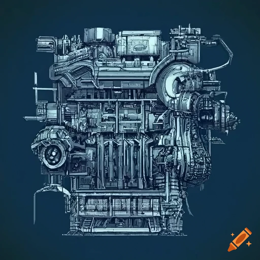 Blueprint of a biomechanical recycling machine on Craiyon