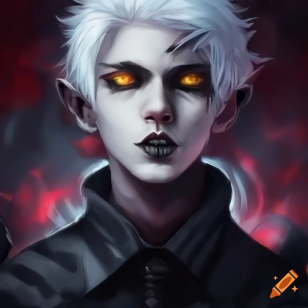 Portrait of an attractive male demon with grey skin