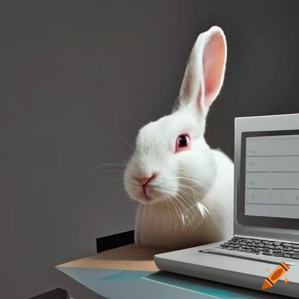 White rabbit in a designer's workspace on Craiyon