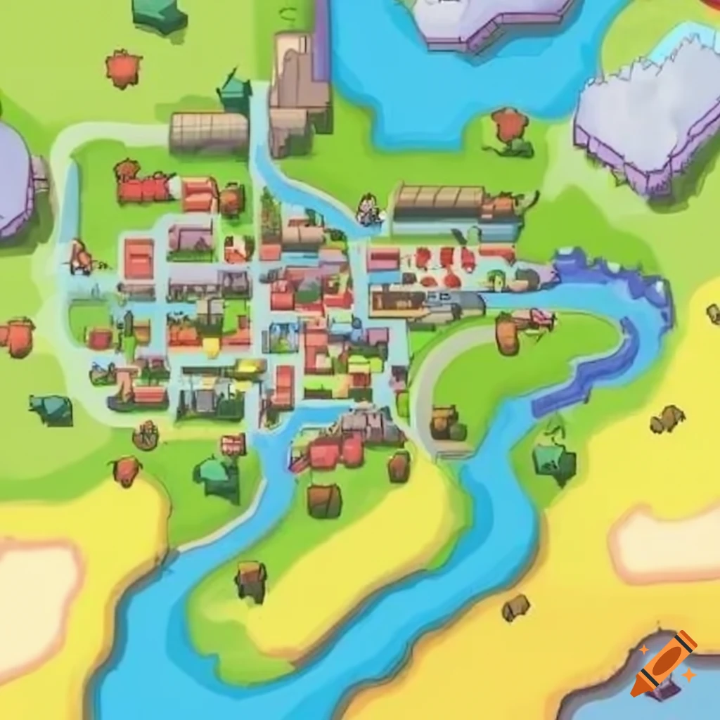 Pokemon game map with 10 cities on Craiyon