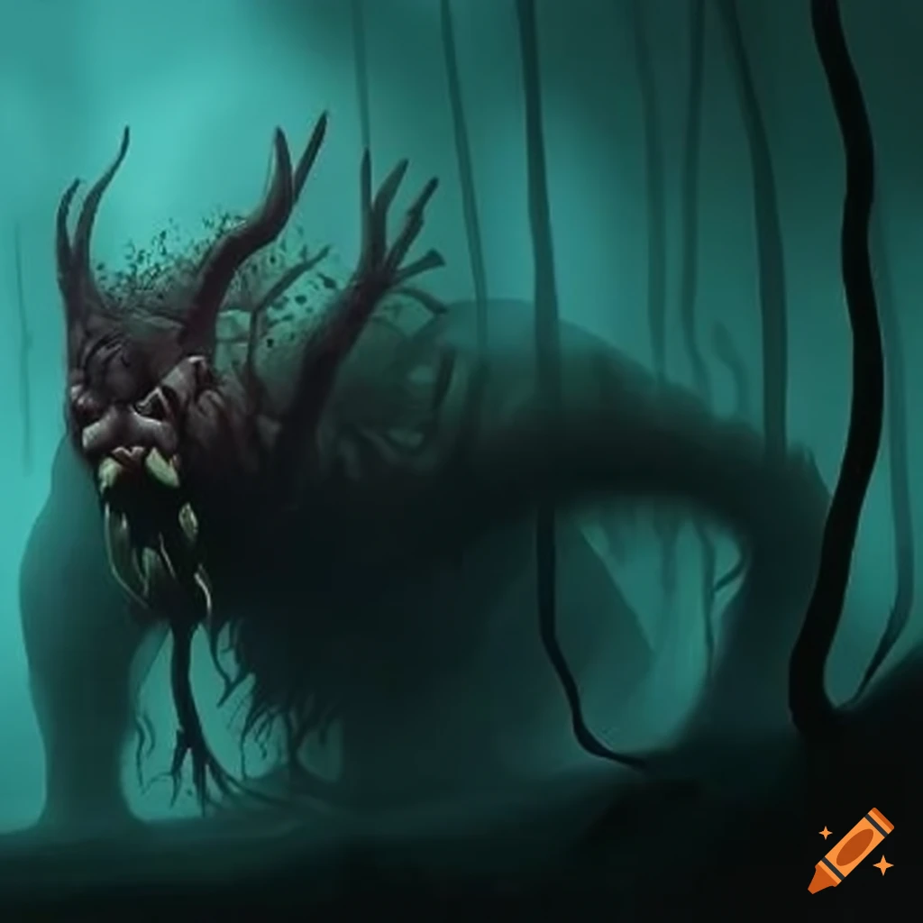 Sinister creatures in a misty environment on Craiyon