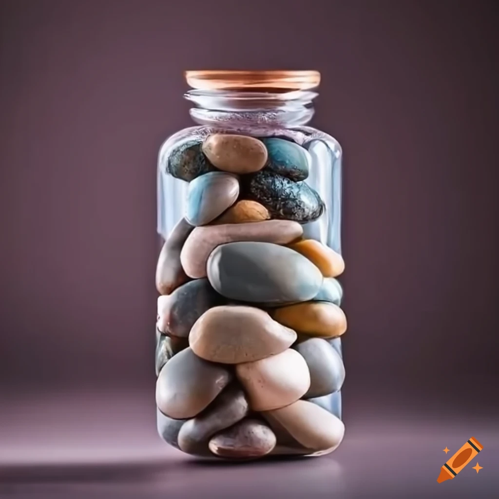 Decorative jars with stones in varying sizes