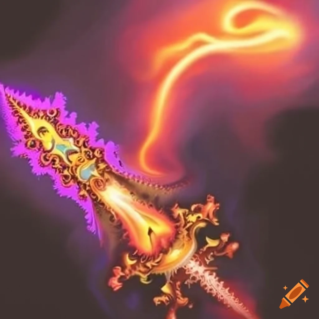 Fractal flaming sword with obsidian handle on Craiyon