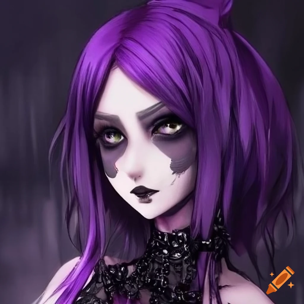 Portrait Of A Goth Girl With Dark Violet Hair And Striking Features