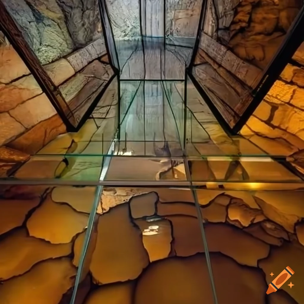 Transparent glass flooring with underground caves