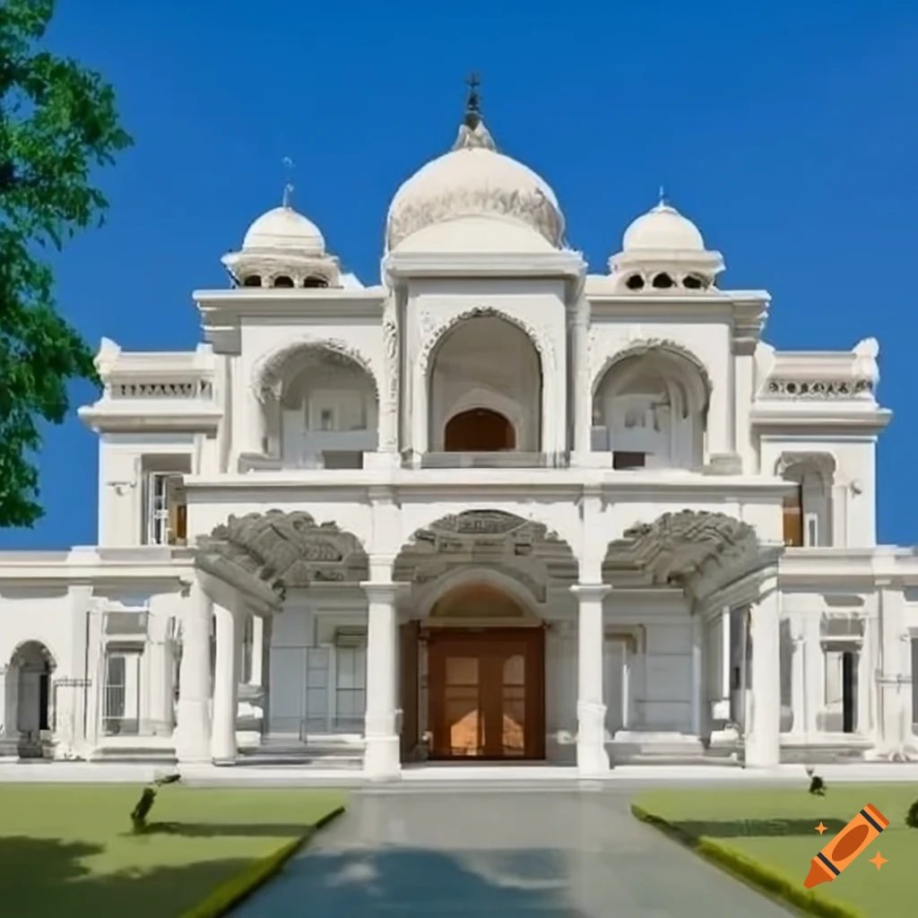 Full frontal elevation of mahal white house in mediterranean style