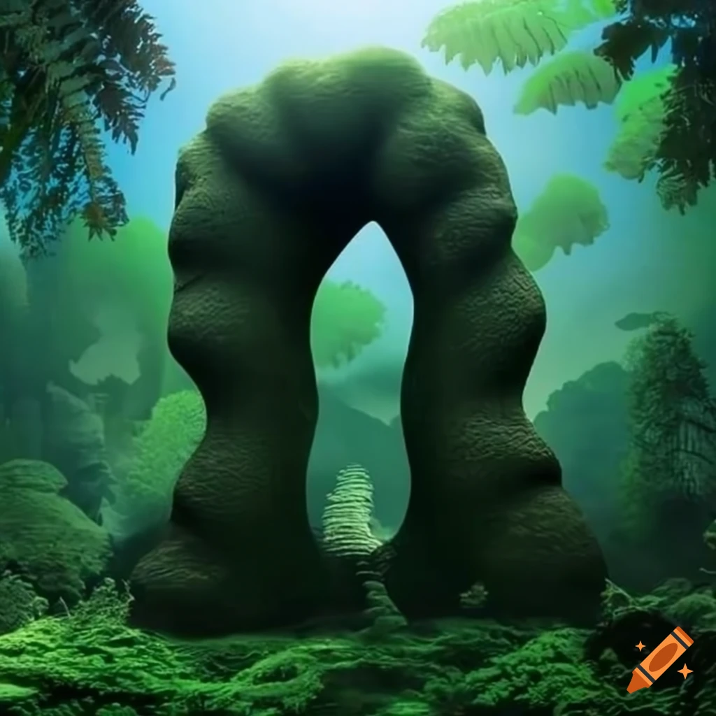 Stone fortress in a forest of giant ferns on Craiyon