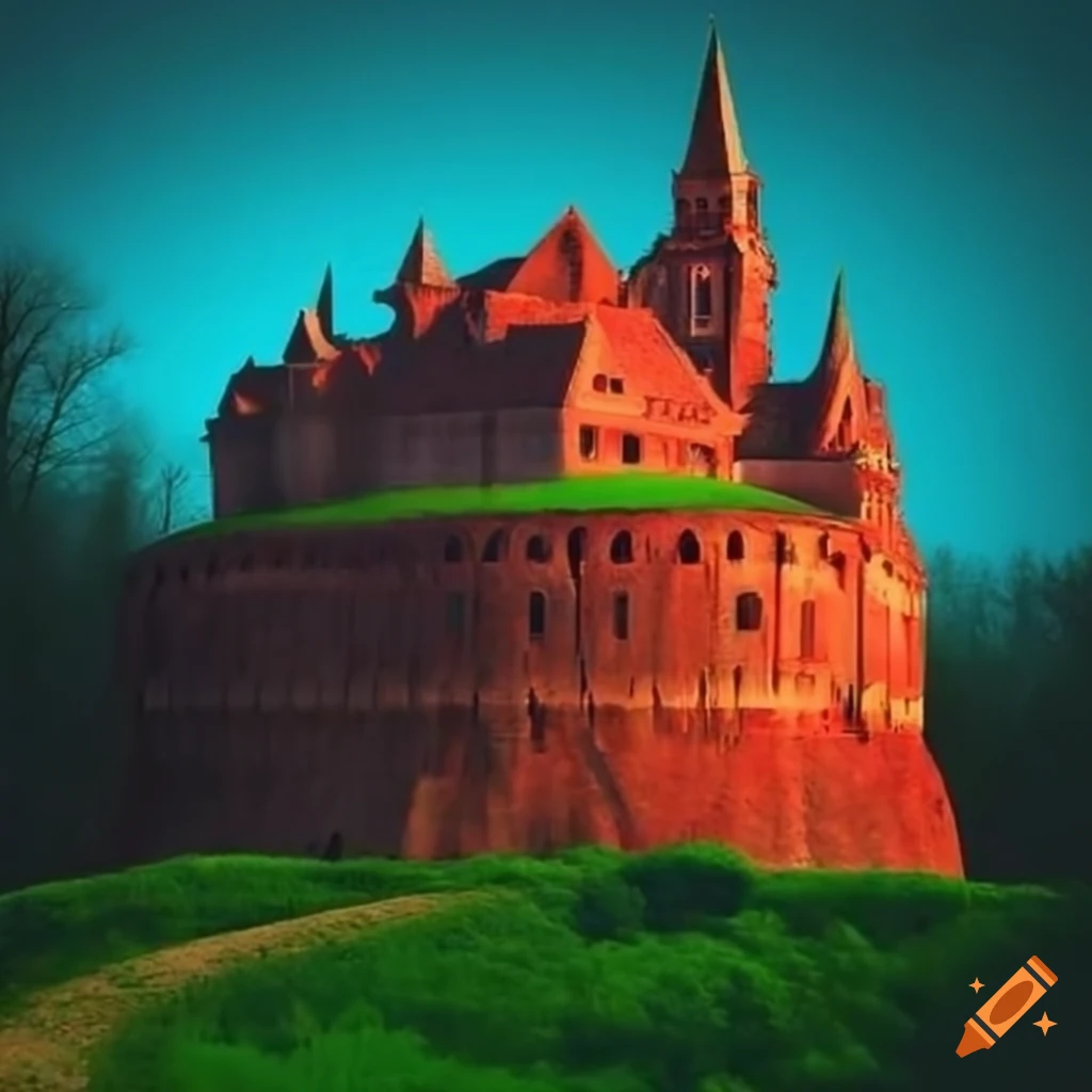 Golden castle in a red desert under a crimson star on Craiyon