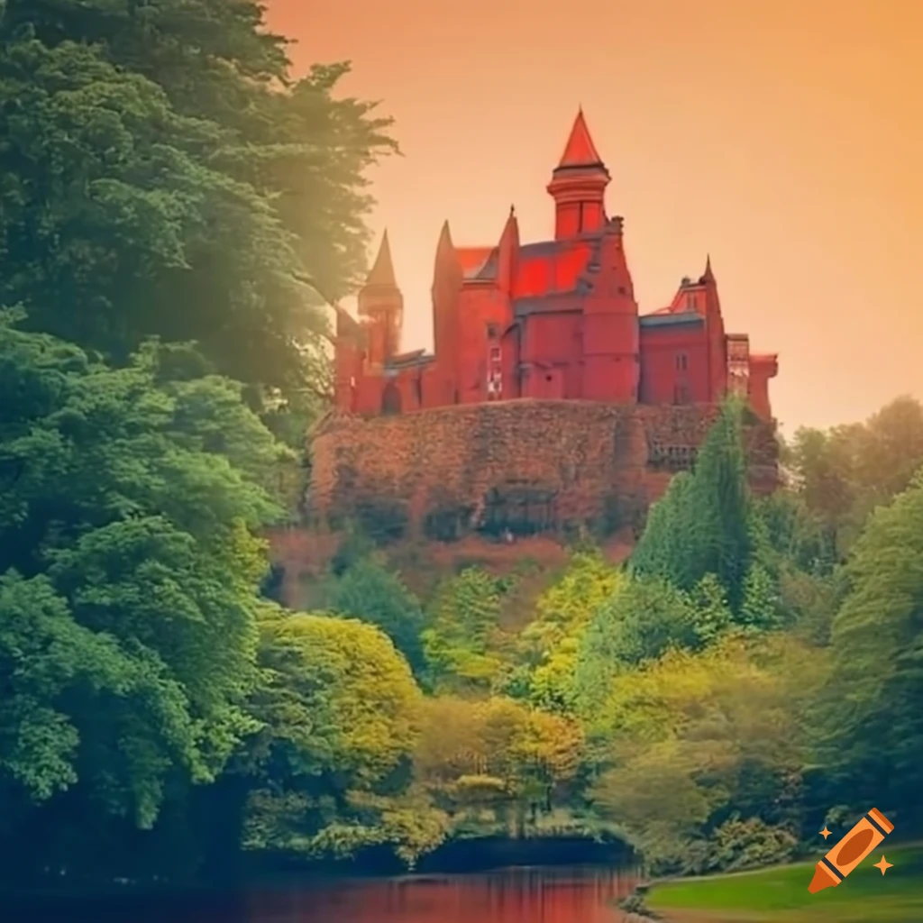 Image of a castle in a lush forest by a river on Craiyon